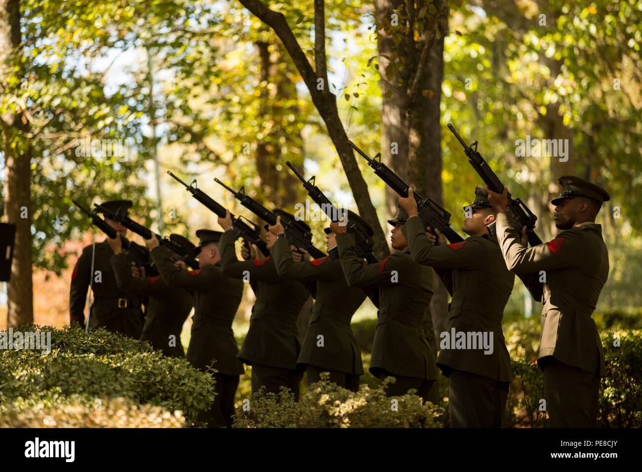 Marines perform a three-volley salute during the 32nd Beirut Memorial ...
