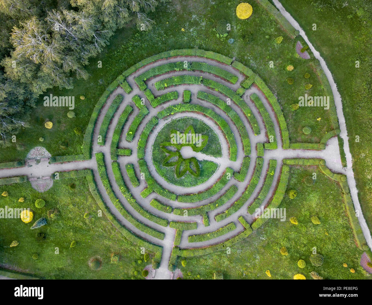 Top view green garden maze hi-res stock photography and images - Alamy