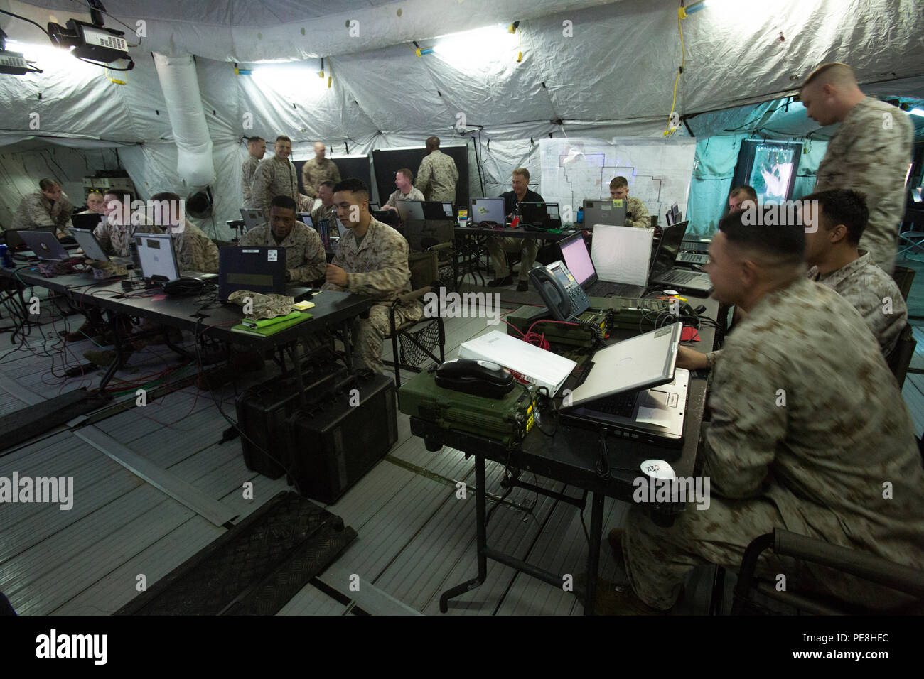 Marines from 2nd Marine Division work in a Combat Operations Center ...