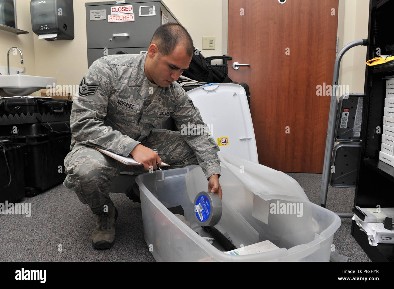 Staff Sgt. Joshua Morales, 341st Medical Support Squadron unit deployment manager, inventories a ...