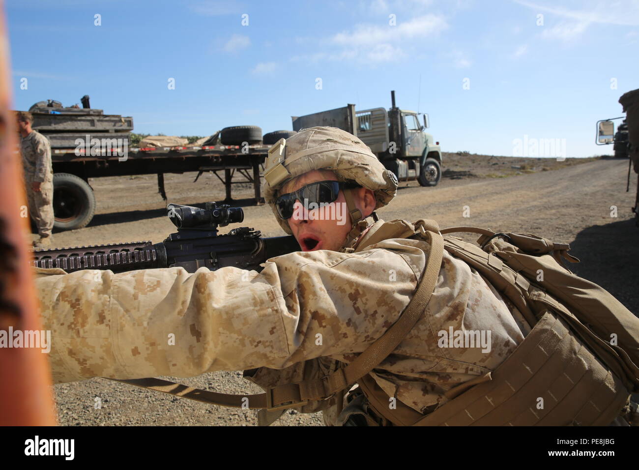 An infantryman with Assault Amphibian Vehicle Platoon, Company “E ...