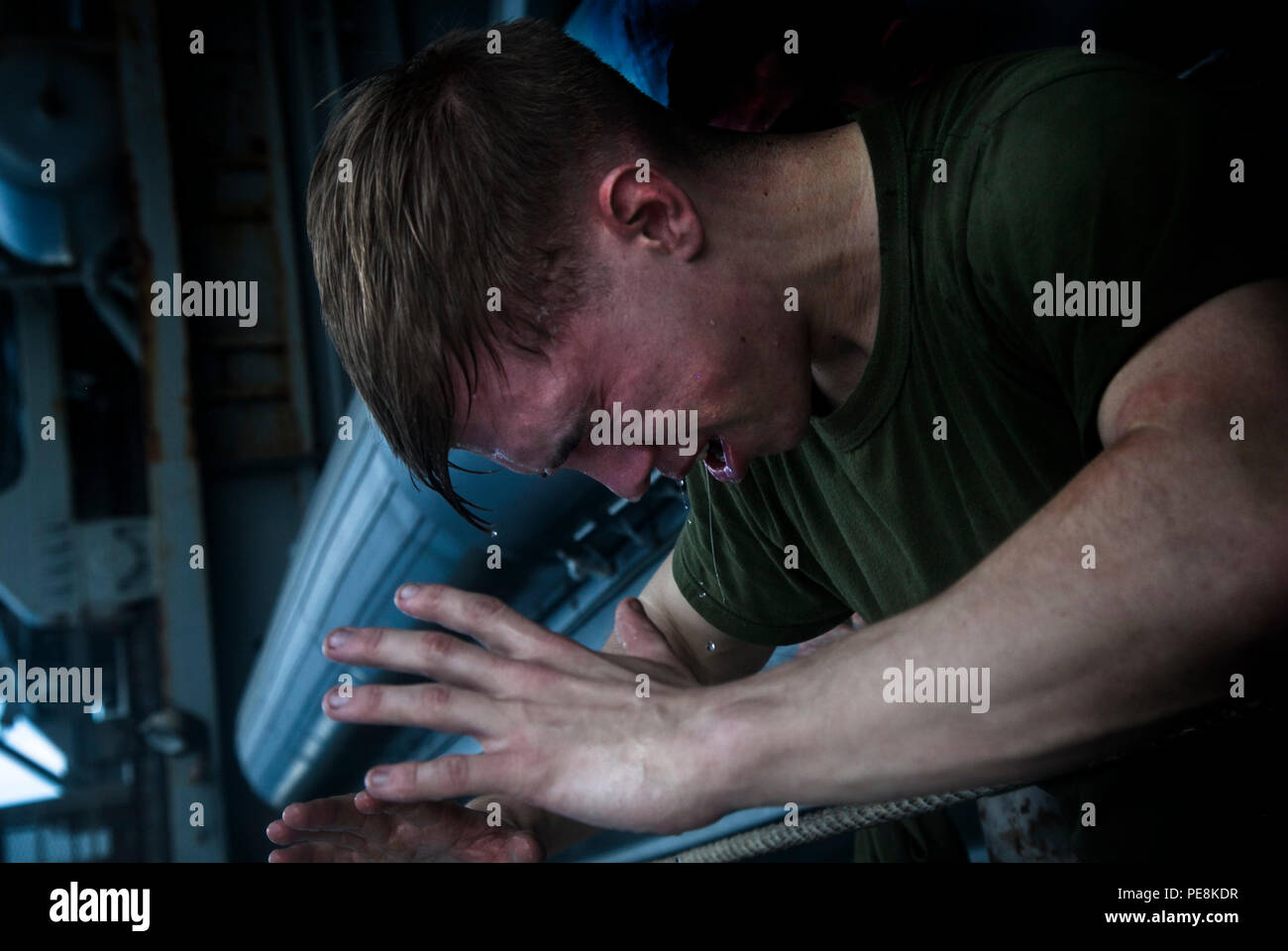 INDIAN OCEAN (Oct. 31, 2015) U.S. Marine Cpl. Nicholas Robinson washes ...