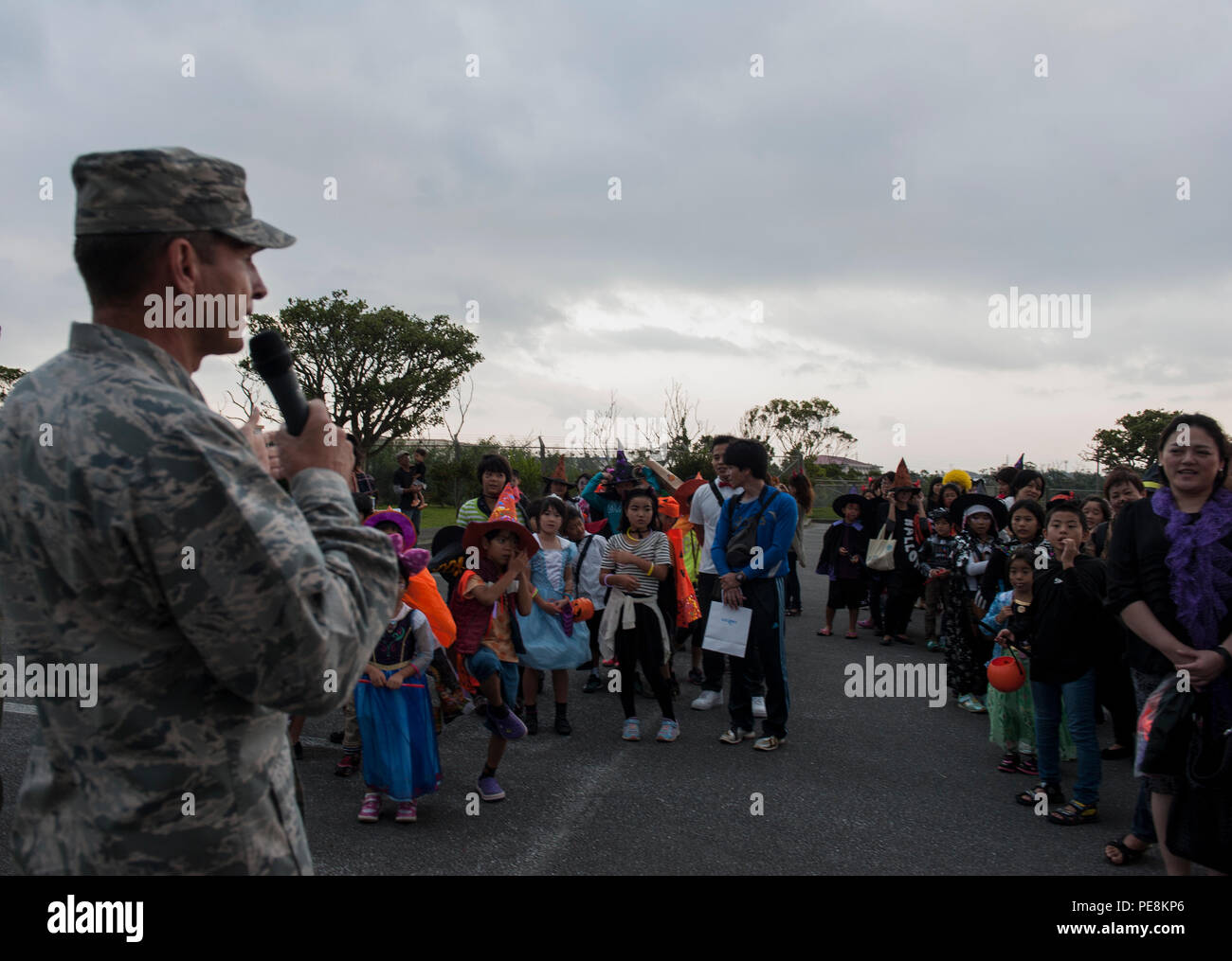 U.S. Air Force Brig. Gen. Barry Cornish, 18th Wing commander, speaks to ...