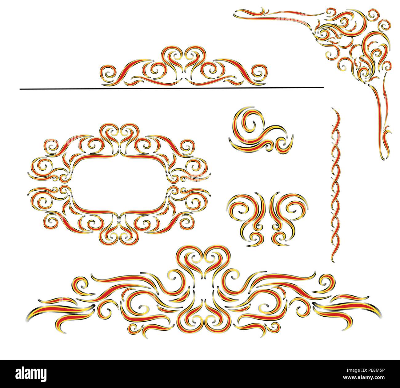 A set of decorative design elements. Borders, divisions, and page ...