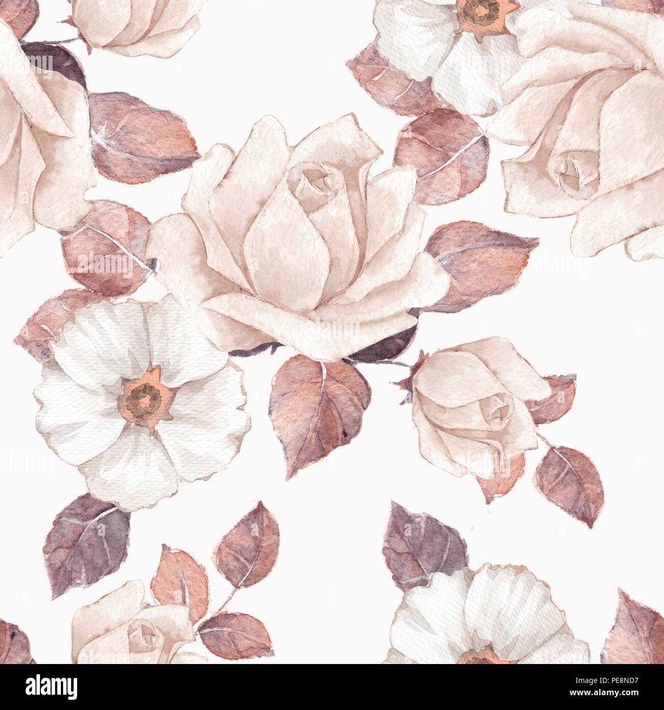 Delicate flowers. Watercolor floral seamless pattern. Pastel colors ...