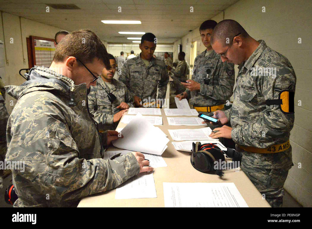 U.S. Air Force aerial port Airmen assigned to the 43rd Air Mobility ...