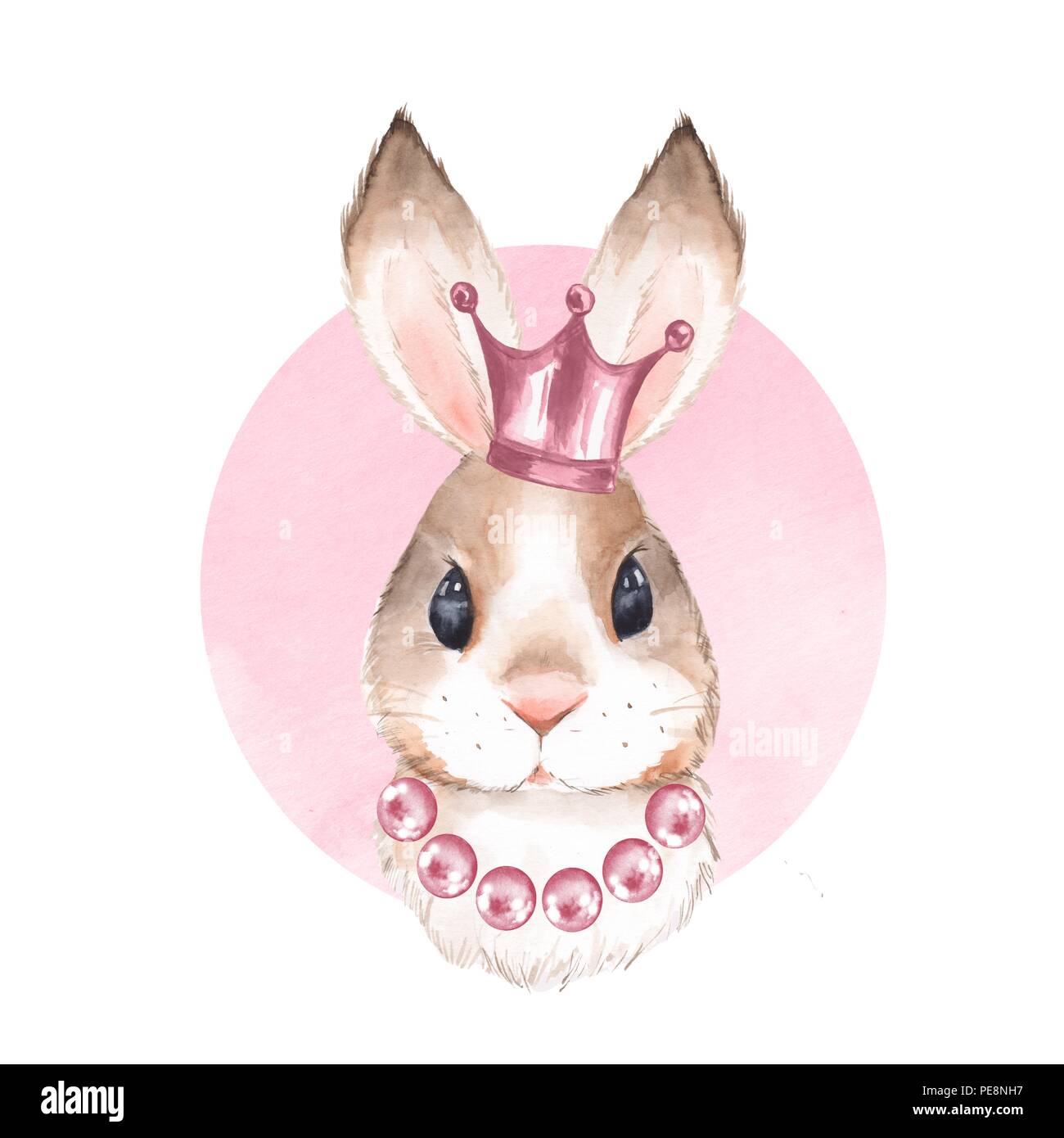 Rabbit and crown. Watercolor illustration. Isolated on white background ...