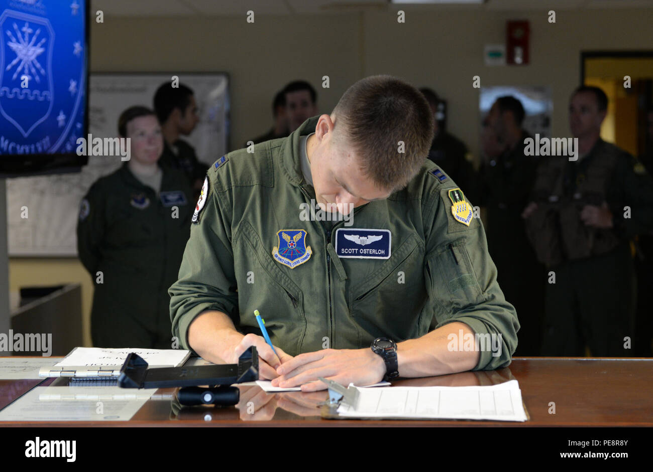 Capt. Scott Osterloh, 20th Bomb Squadron commander support staff, makes ...