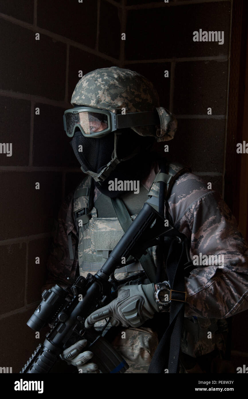 Airmen assigned to the 124th Security Forces Squadron, Gowen Field ...