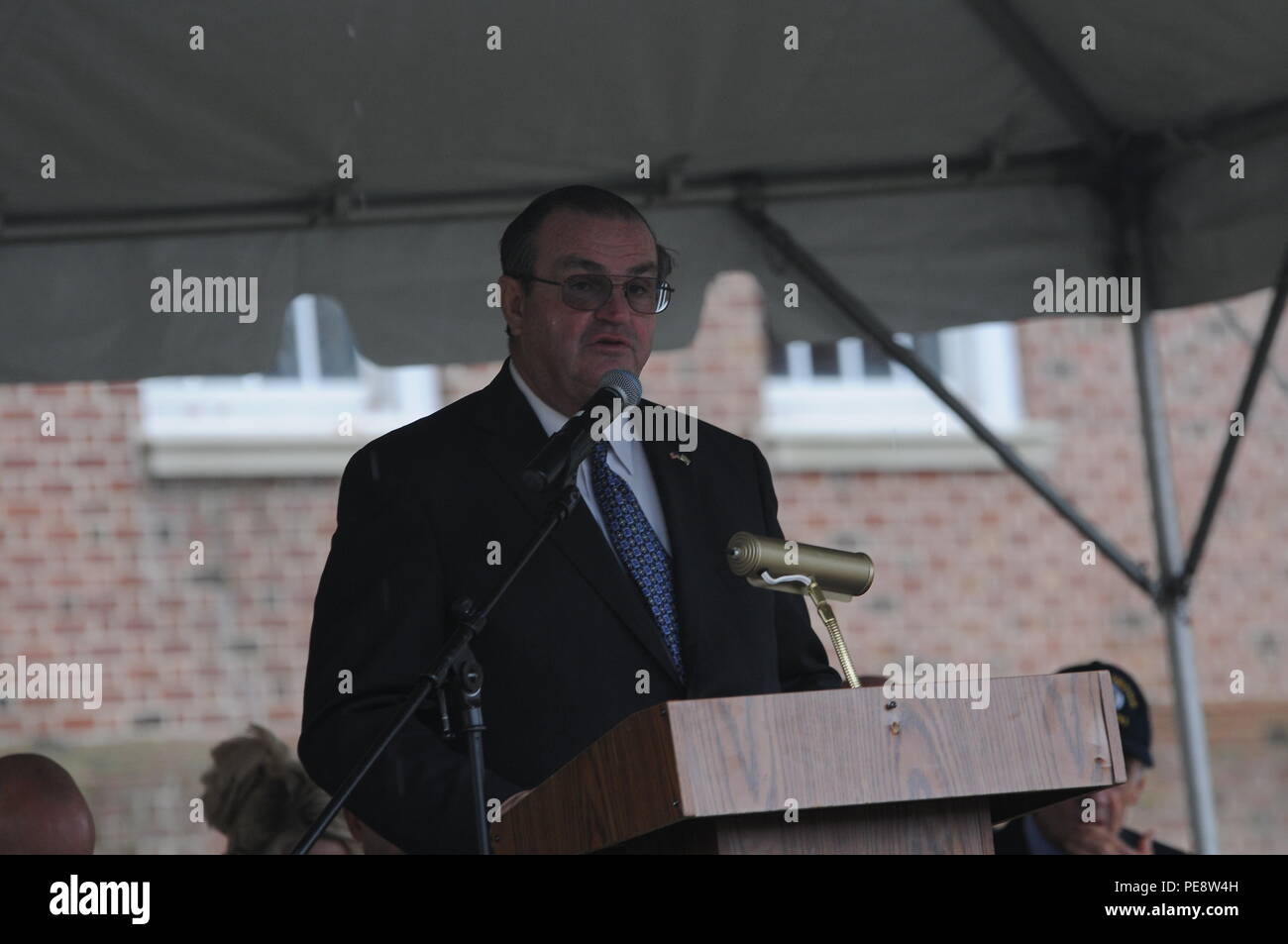 State Rep. Earl Jaques, Jr. speaks during the dedication of a monument ...