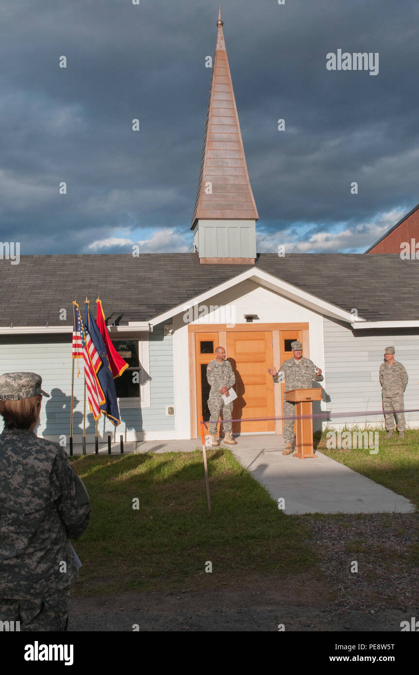 U.S. Army Brig. Gen. Michael Heston delivers remarks about the chapel ...