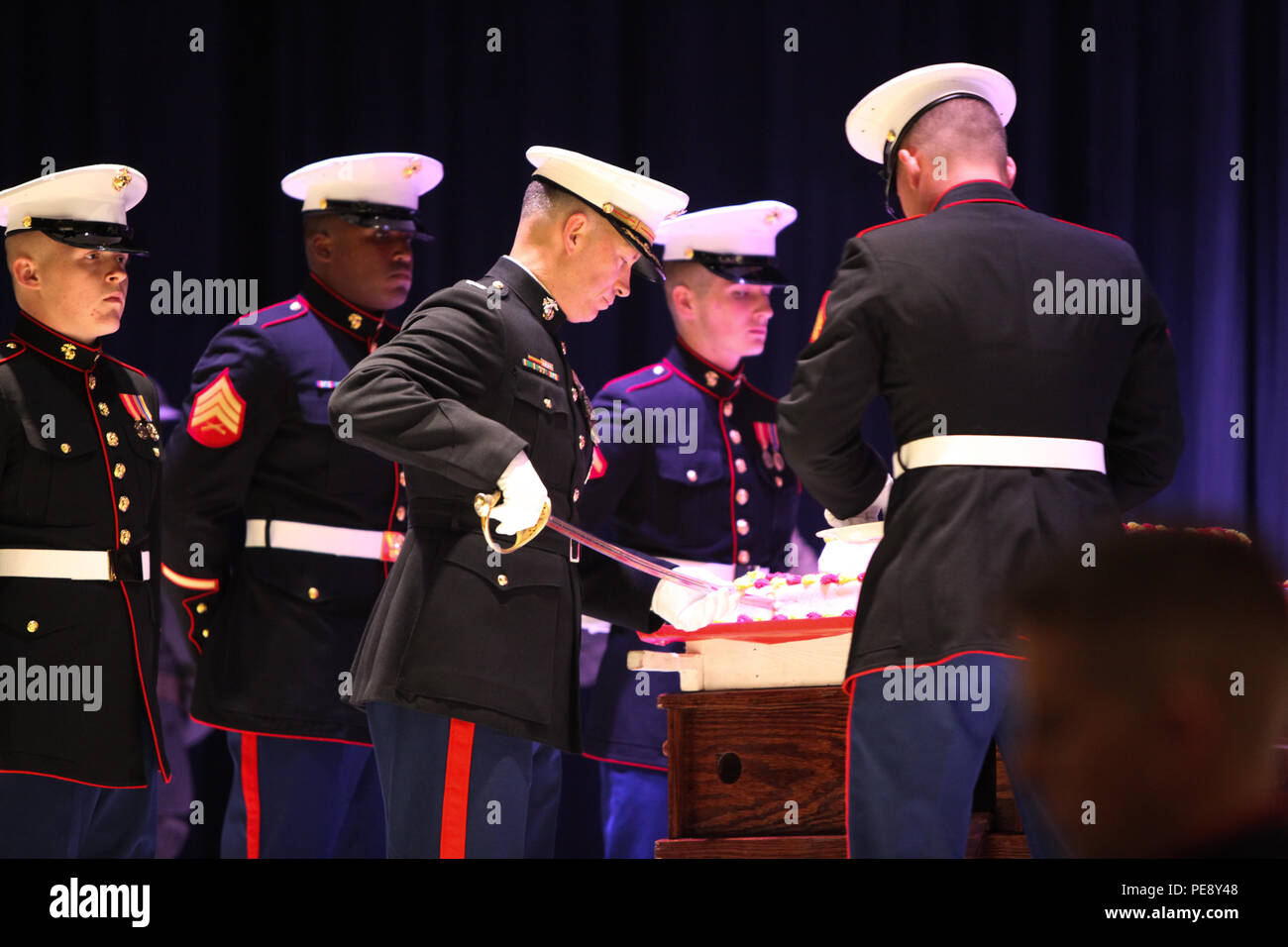 Col. Chris Pappas cuts the Marine Corps birthday cake during the 240th ...