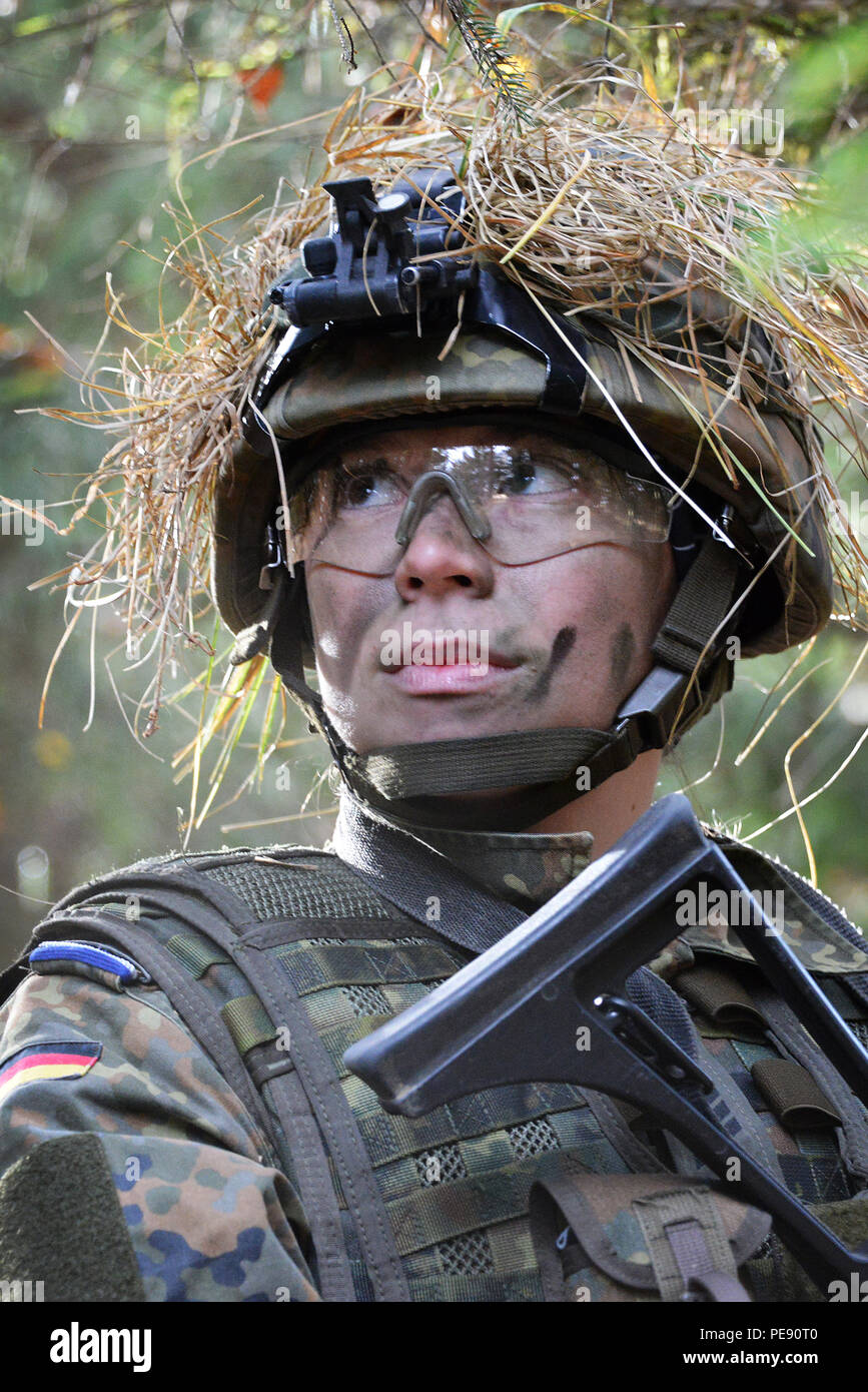 A German soldier, assigned to the Hammelburg Infantry Training Center ...