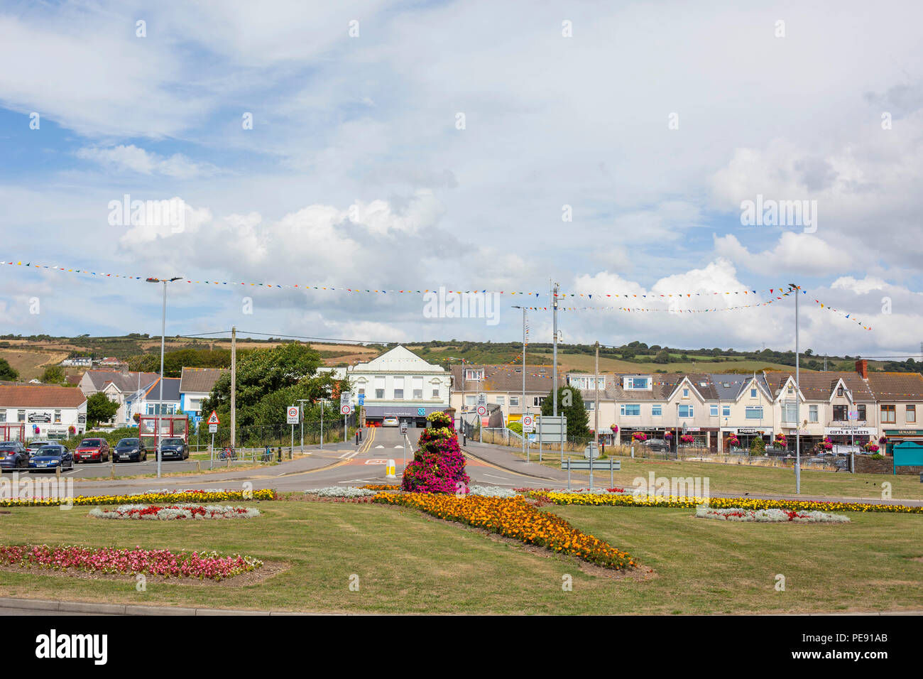 A summertime view of the town of Burry Port, Carmarthenshire, Wales, UK ...