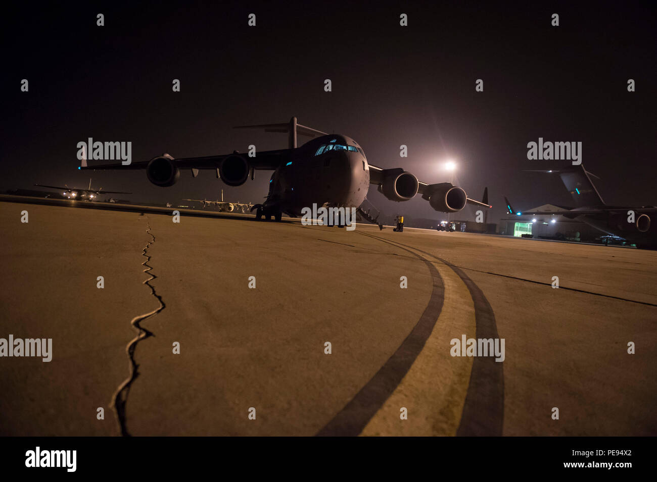 A C-17 Globemaster III sits on the flightline at Zaragoza, Spain, Nov ...