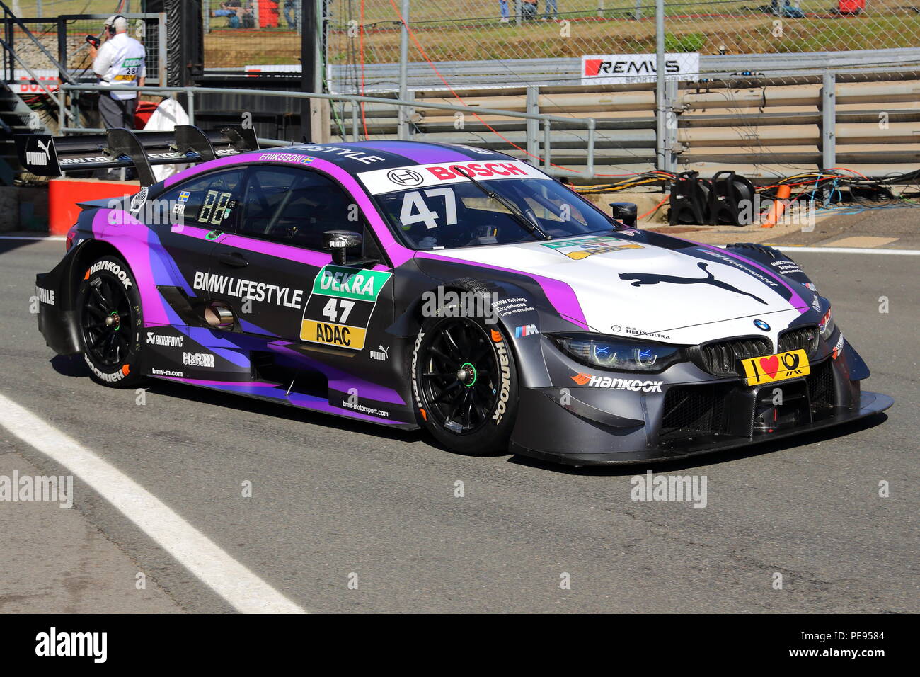 Joel Eriksson in his BMW at the DTM Race 2018 at Brands Hatch Circuit ...