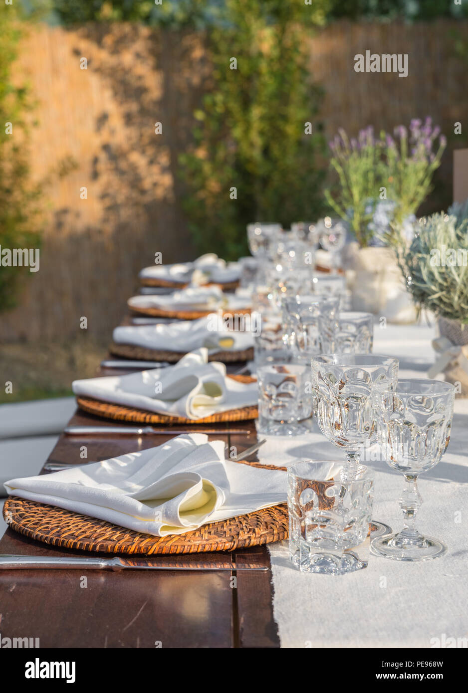 Laid tables for the gala dinner of the wedding Stock Photo - Alamy