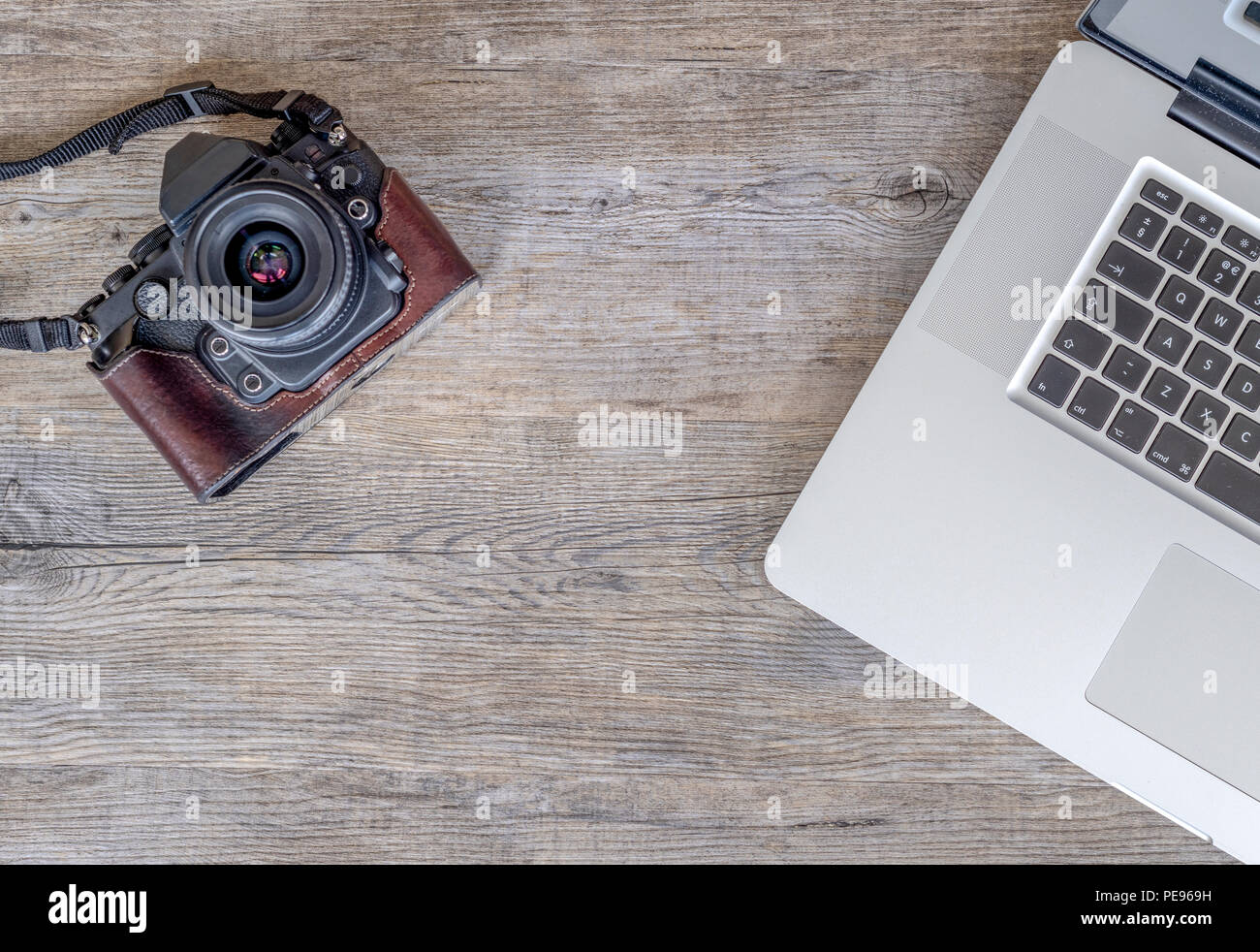 Flat lay top view of workplace with laptop hi-res stock photography and ...