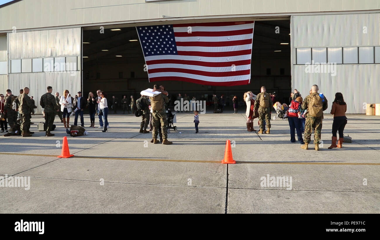 Marines are welcomed home by their family and friends aboard Marine ...