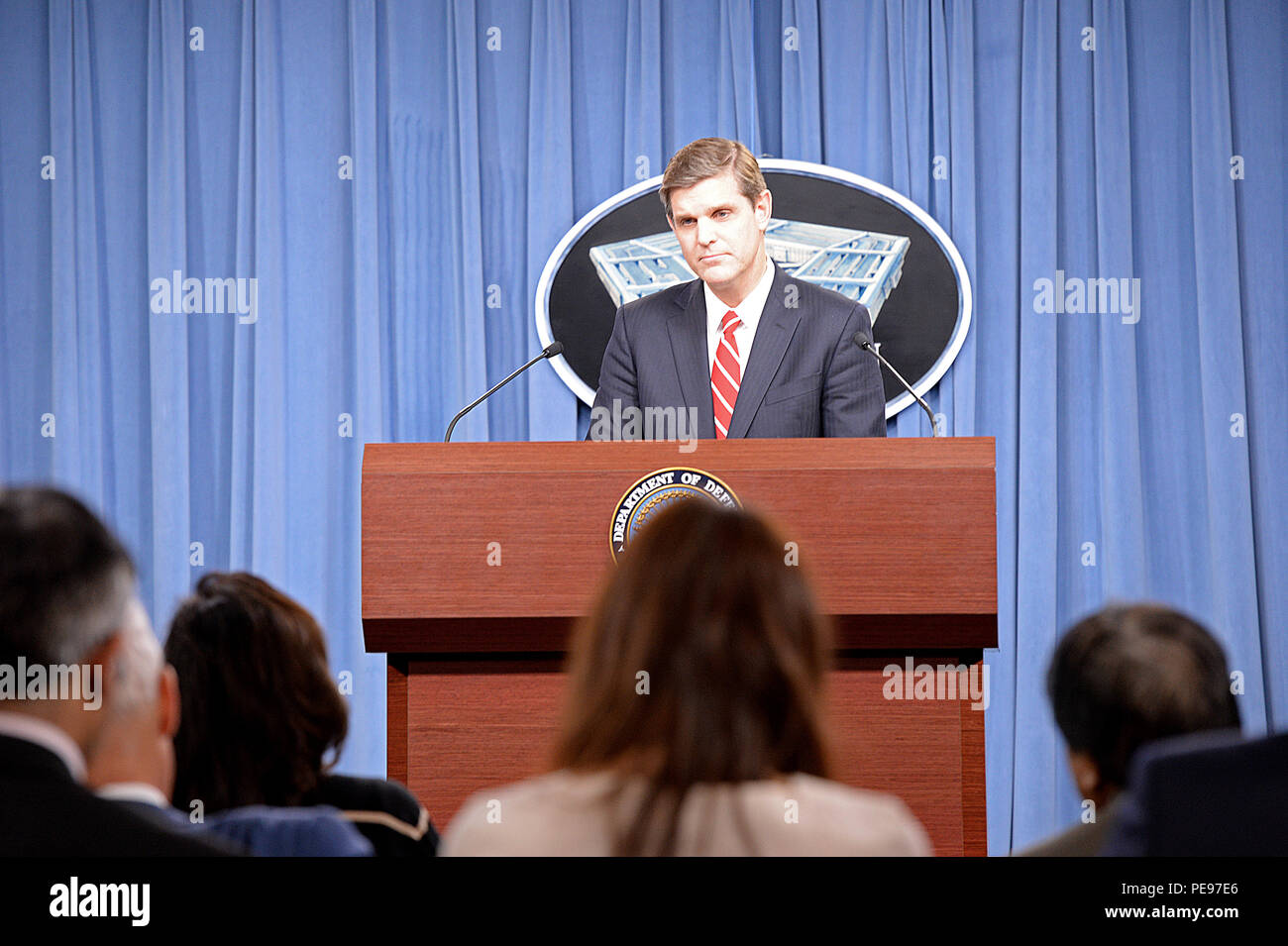 Pentagon Press Secretary Peter Cook conducts a press briefing in the ...