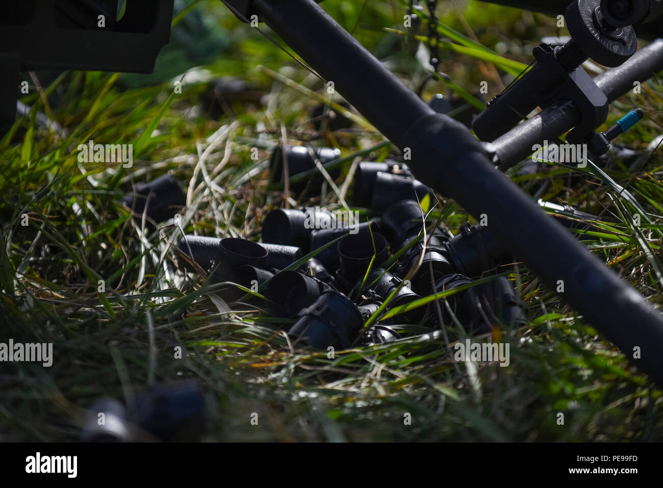 Expended shells lie in a pile after a U.S. Army Reserve military police ...