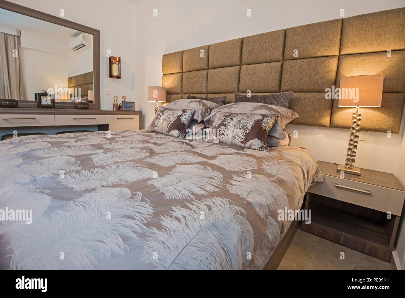 Interior design decor furnishing of luxury show home bedroom with ...