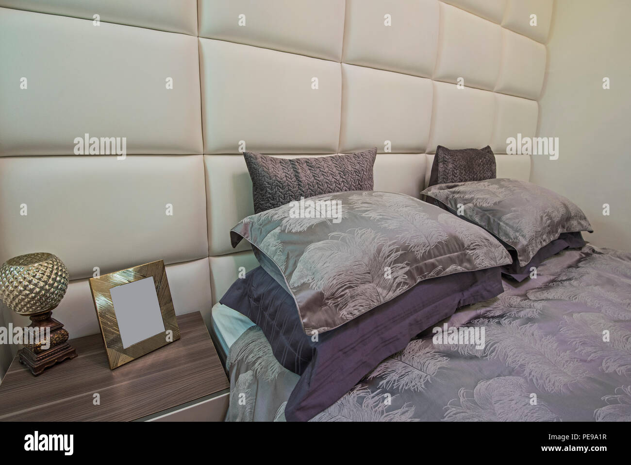 Interior design decor furnishing of luxury show home bedroom with ...