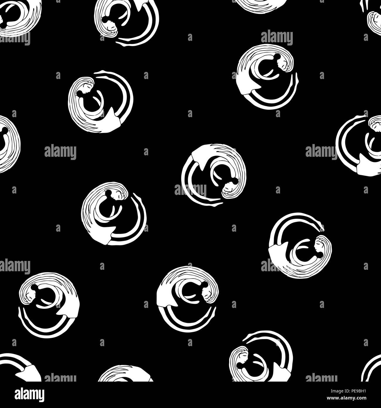 Sketch ghost soul path girls in round on black background. Seamless ...