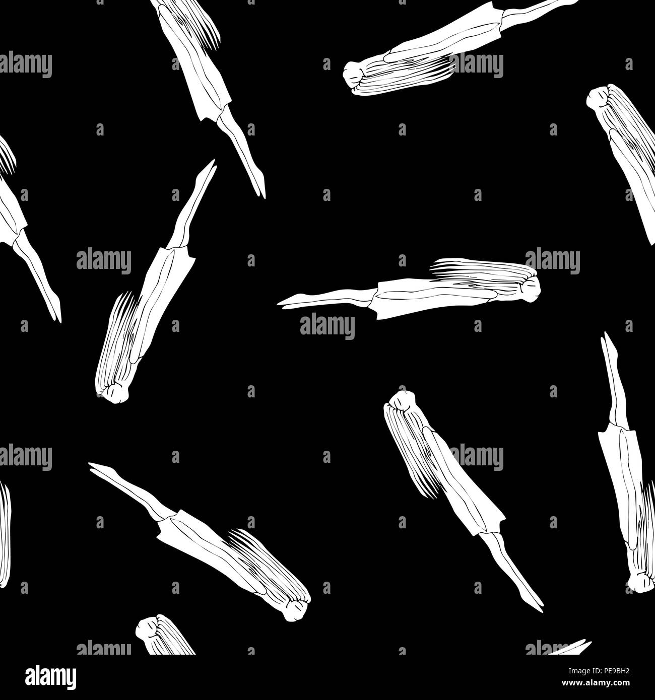 Sketch ghost soul path girls on black background. Seamless vector ...