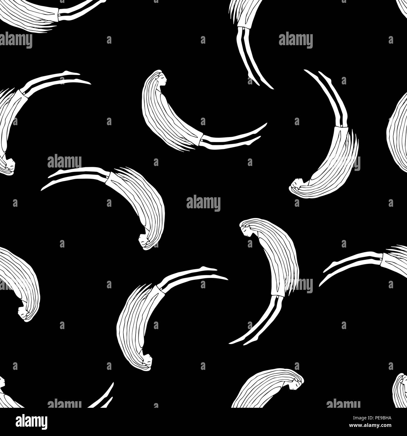 Sketch ghost soul path girls on black background. Seamless vector ...