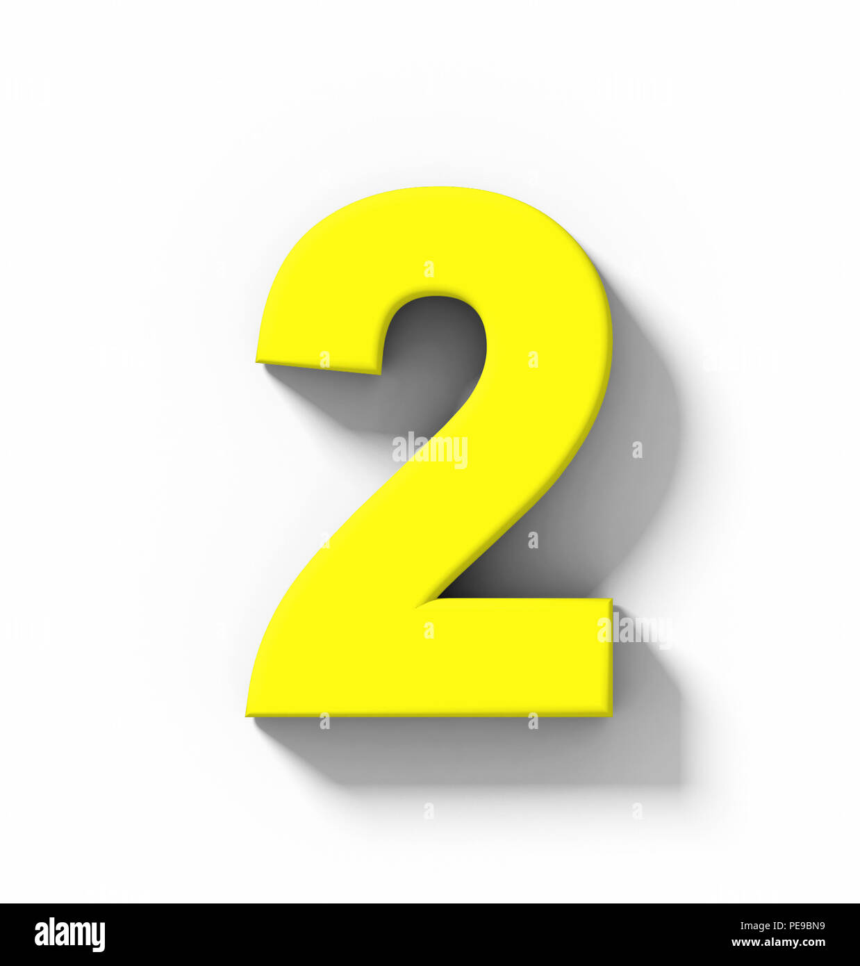 number 2 3D yellow isolated on white with shadow - orthogonal ...