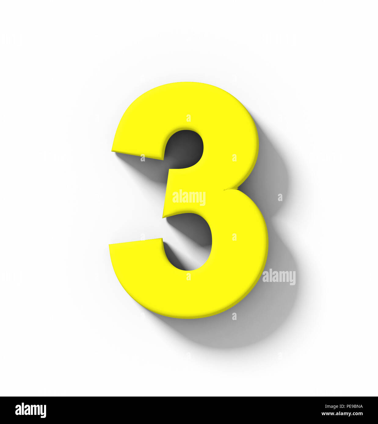number 3 3D yellow isolated on white with shadow - orthogonal ...