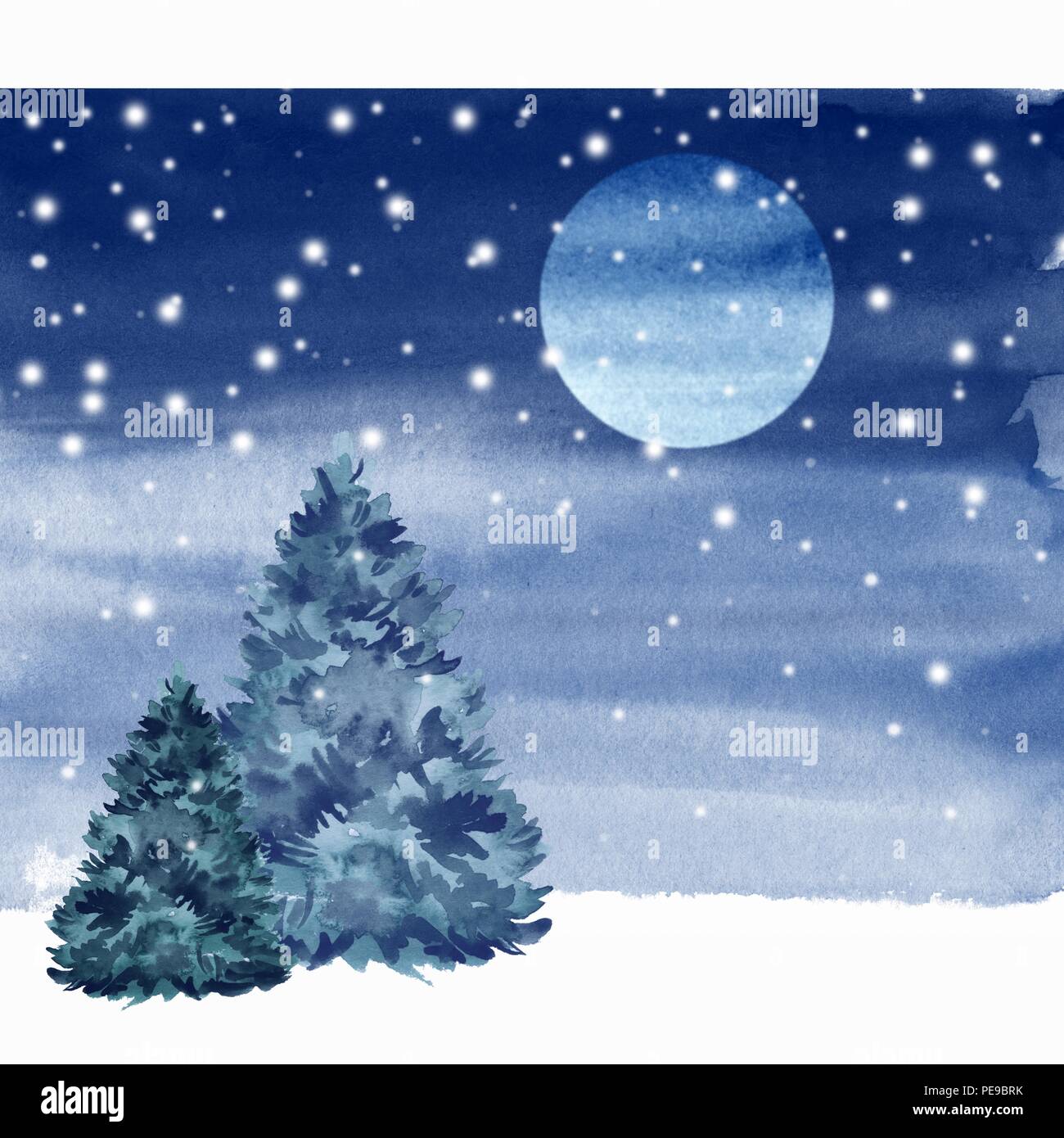 Watercolor night sky with moon, simple illustration Stock Photo - Alamy