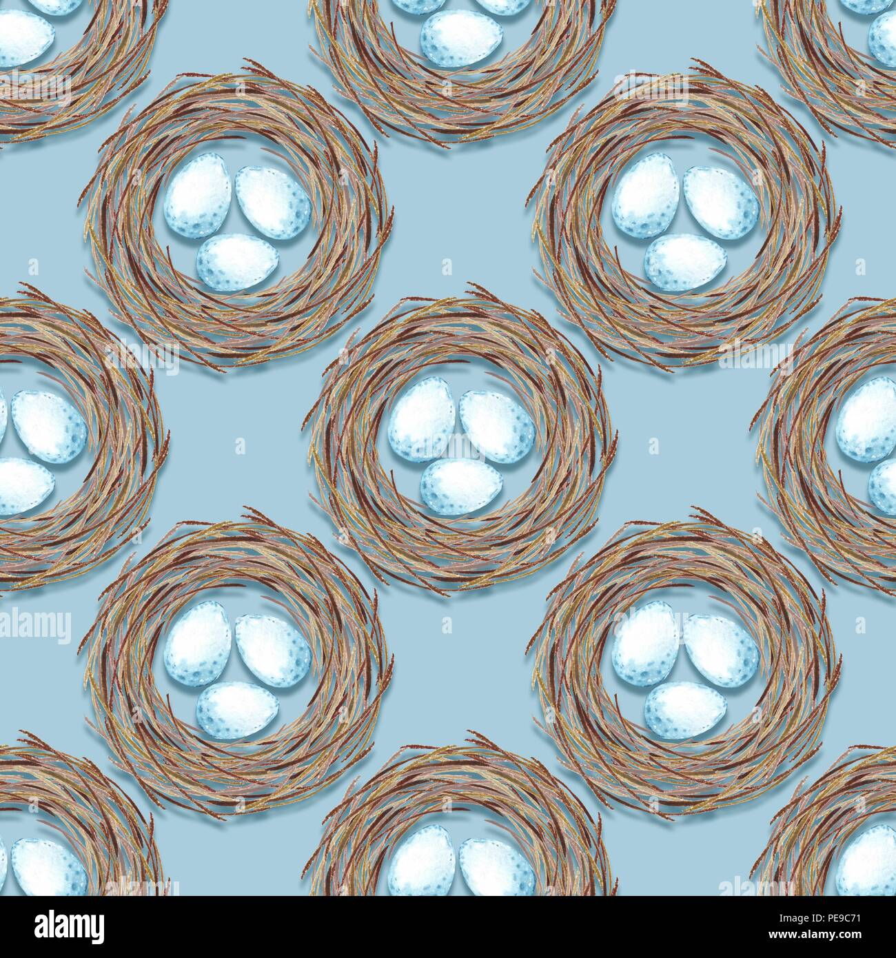 Birds nest with eggs. Seamless pattern Stock Photo - Alamy