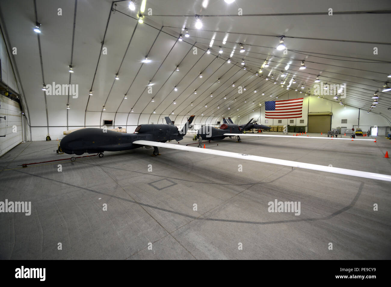 U.S. Air Force EQ-4 Global Hawk unmanned aircraft is positioned in ...