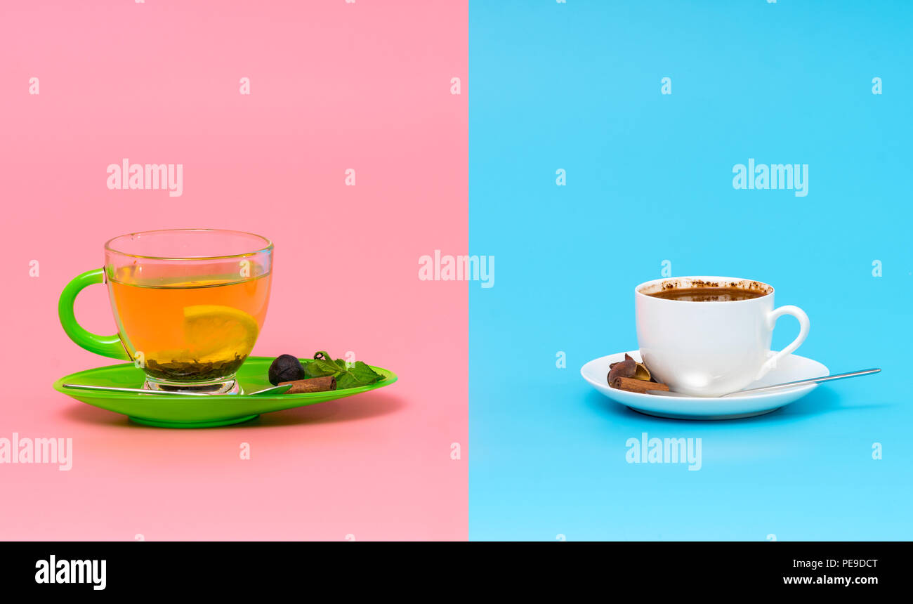 Cups of spicy lemon tea and espresso coffee Stock Photo - Alamy