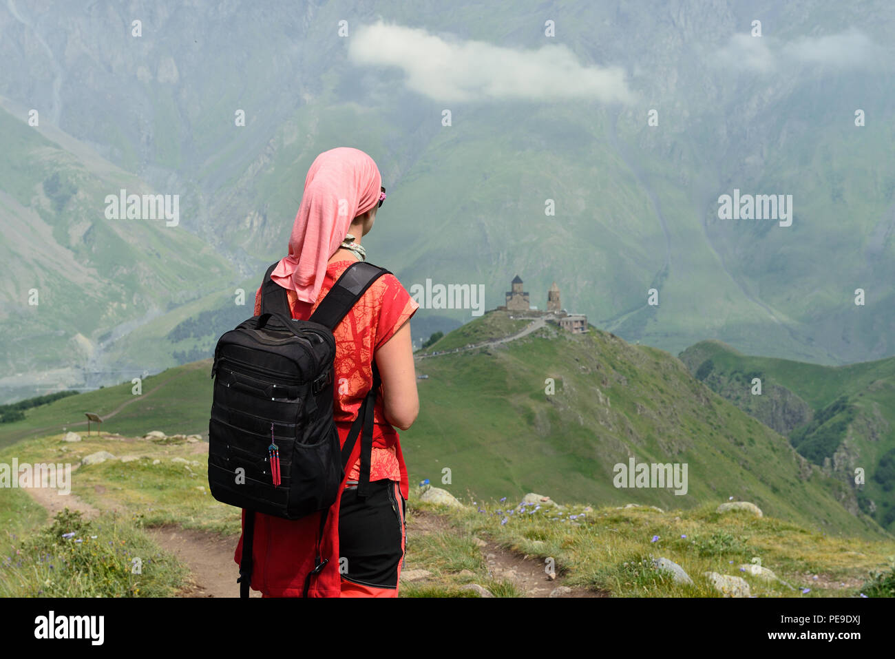 Treking in the mountains of the Large Caucasus. Road for the Kazbek ...