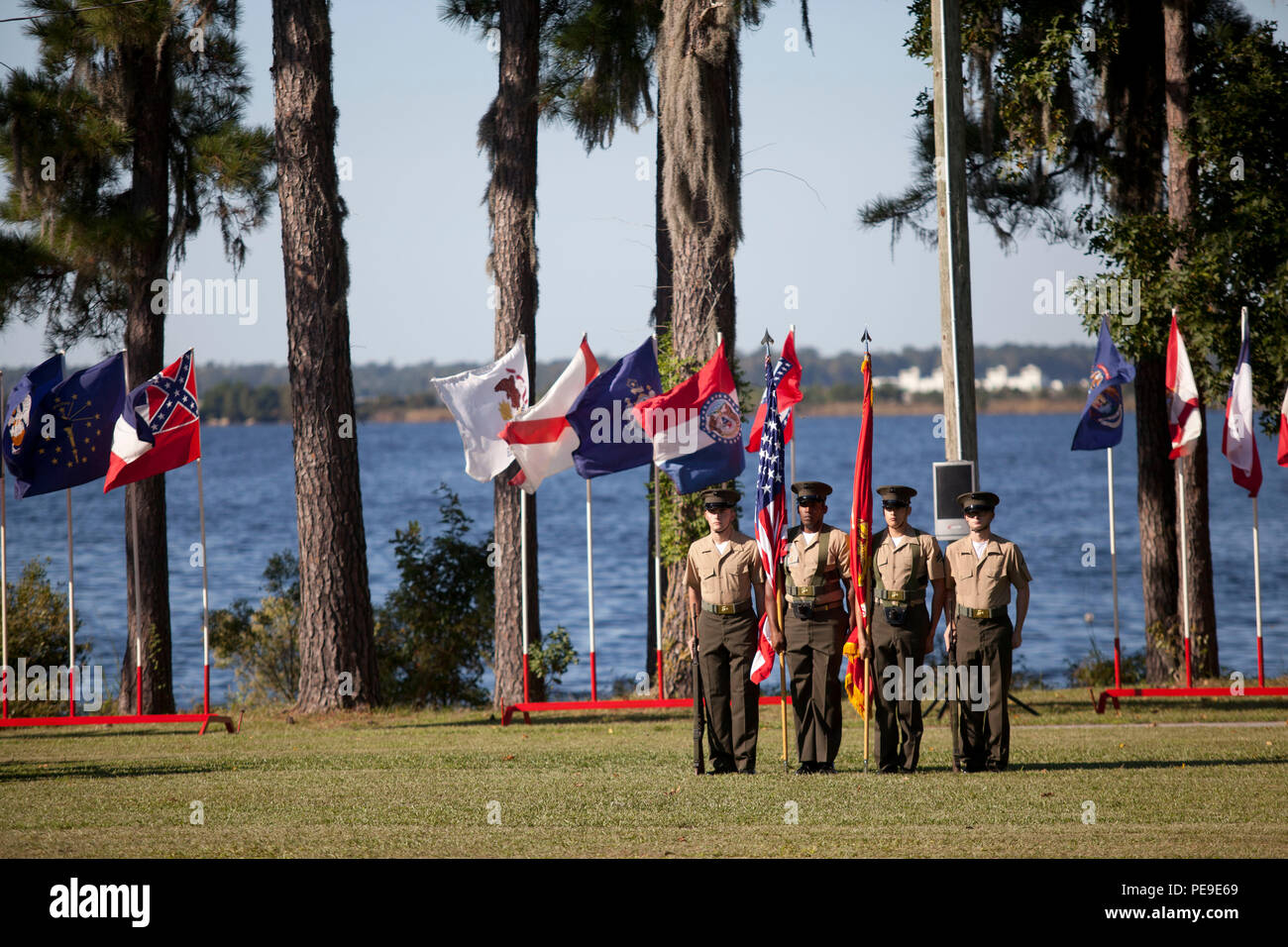 Marine Corps Combat Service Support Schools (MCCSSS) color guard stand ...