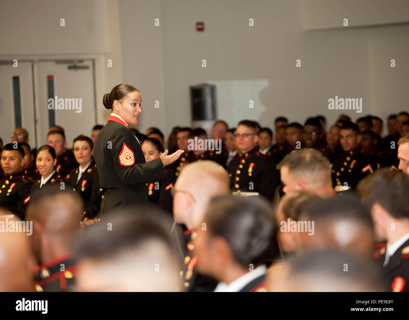 U.S. Marine Corps First Sgt. (retired) Deborah Trower addresses the ...