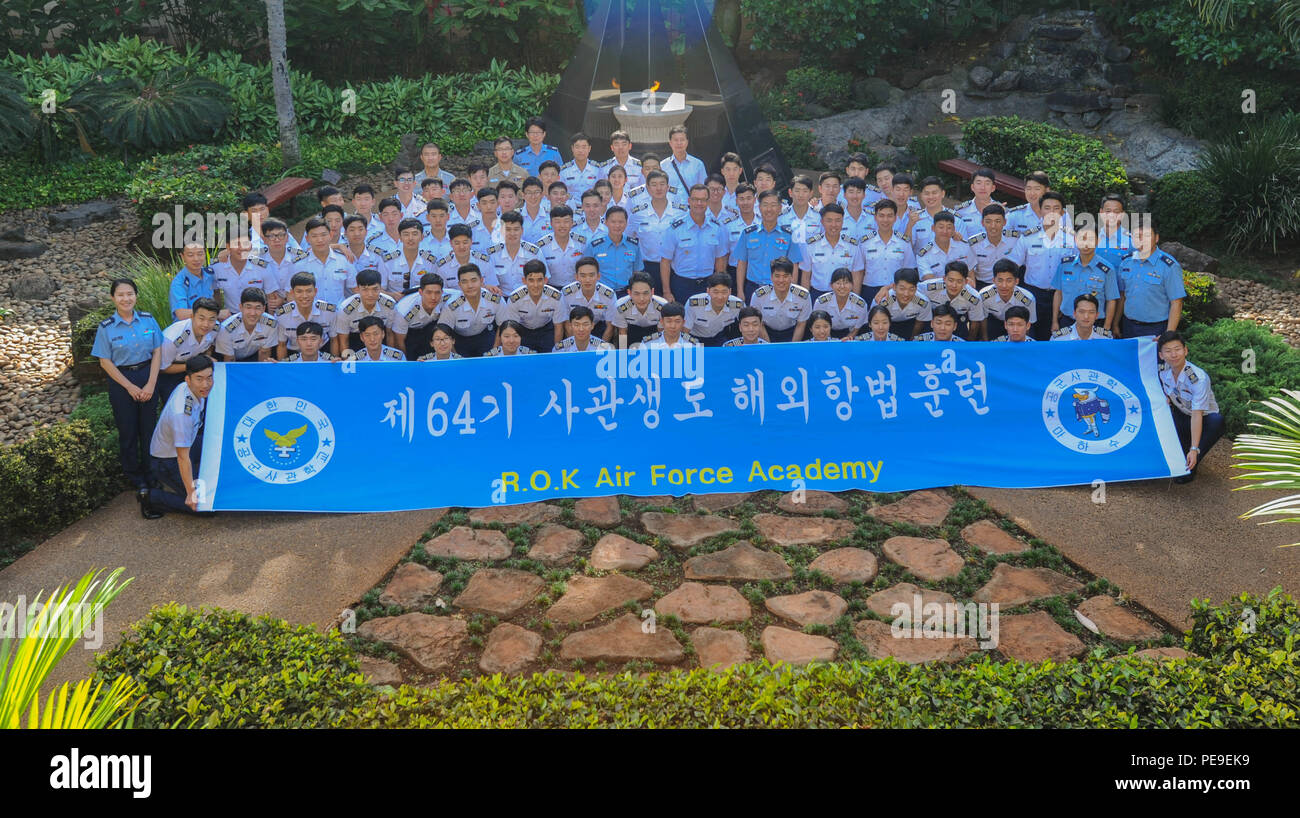 Republic of Korea Air Force Academy cadets take a photo with U.S. Air ...