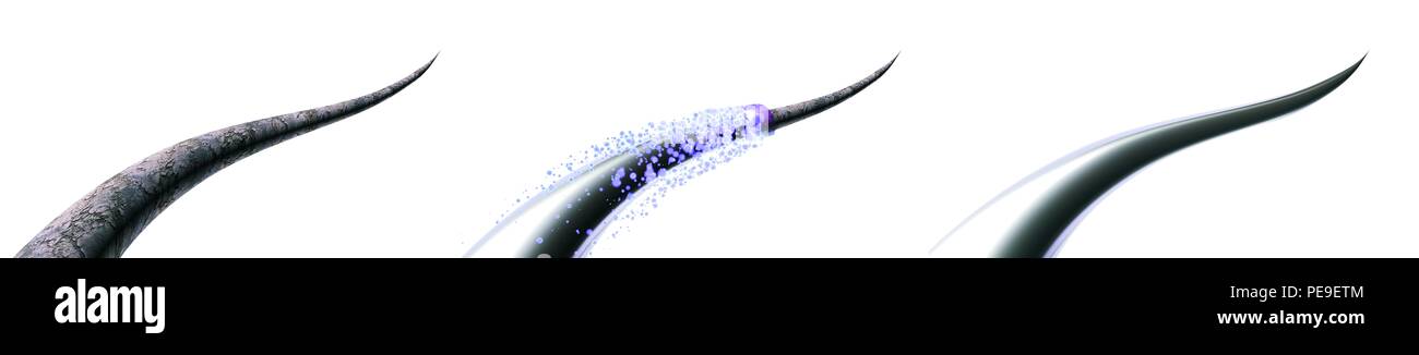 Hair care. Regeneration of damaged hair 3d render illustration. Process ...