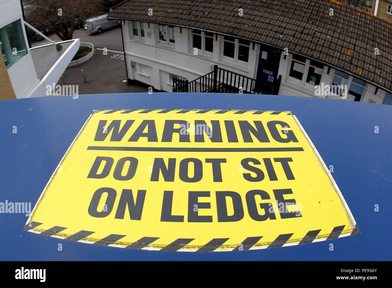 Warning: Do Not Sit on Ledge sign during Sussex CCC vs Essex CCC ...