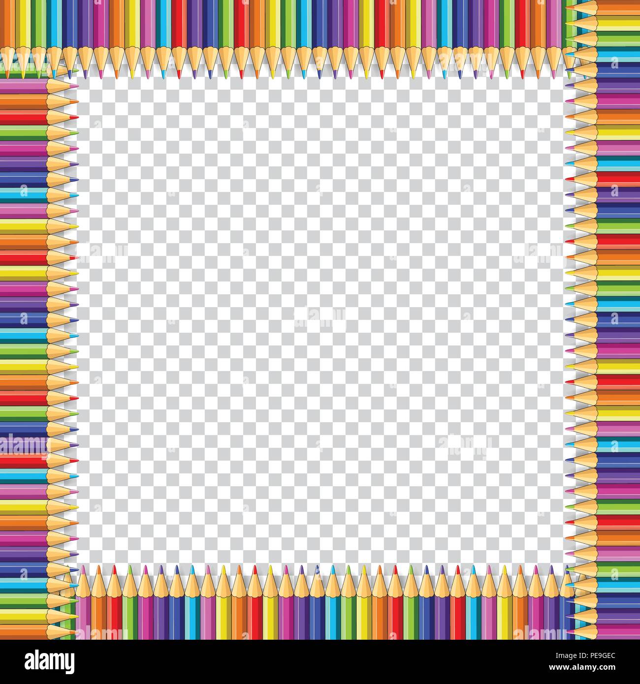Vector square border made of multicolored wooden pencils isolated on ...