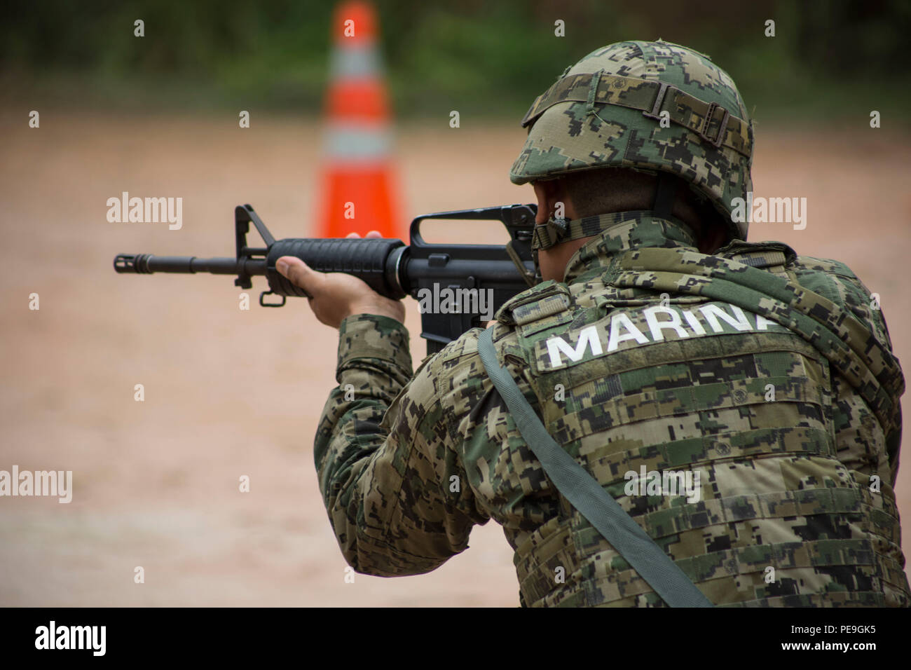 A Mexican Marine engage targets with his M-16 service rifle alongside ...