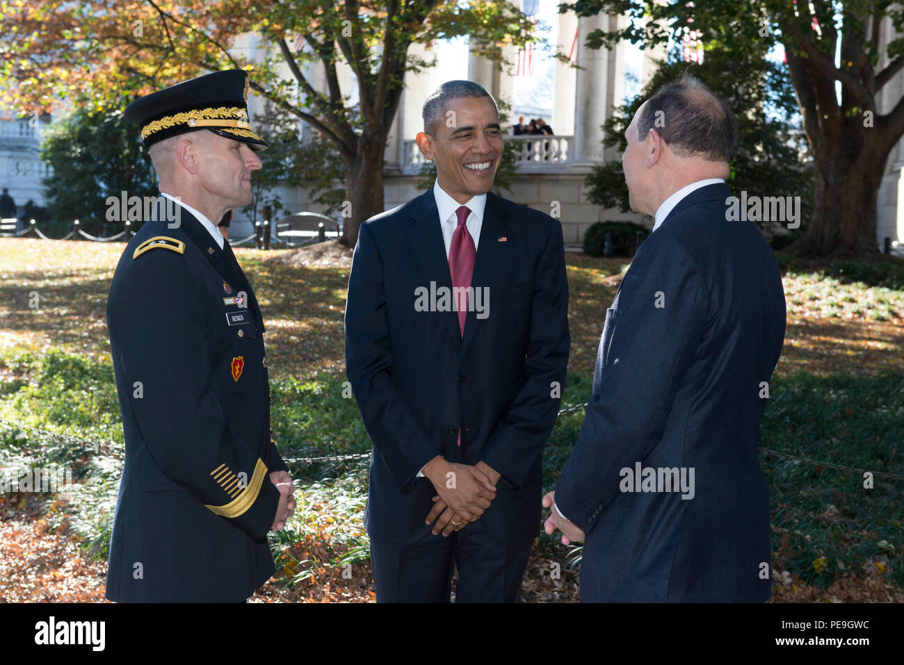President Barack Obama speaks with U.S. Army Maj. Gen. Bradley A ...
