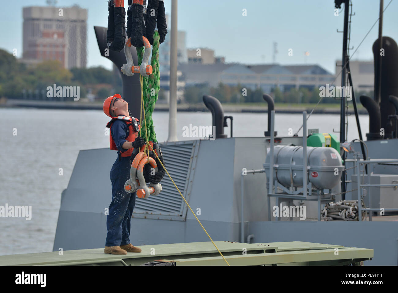 U.S. Army Spc. Koe Fields, 73rd Transportation Company floating craft ...