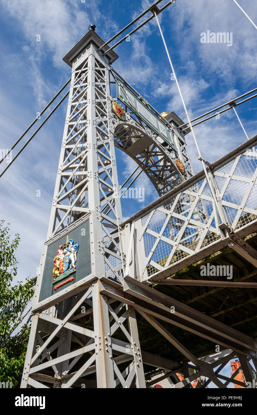 Chester, UK: Aug 6, 2018: A detail view of the Queens Park Suspension ...