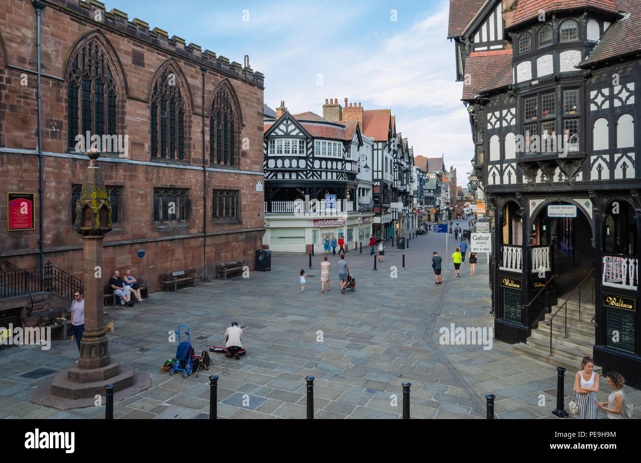 Chester, UK: Aug 6, 2018: General scene of the main shopping streets in ...