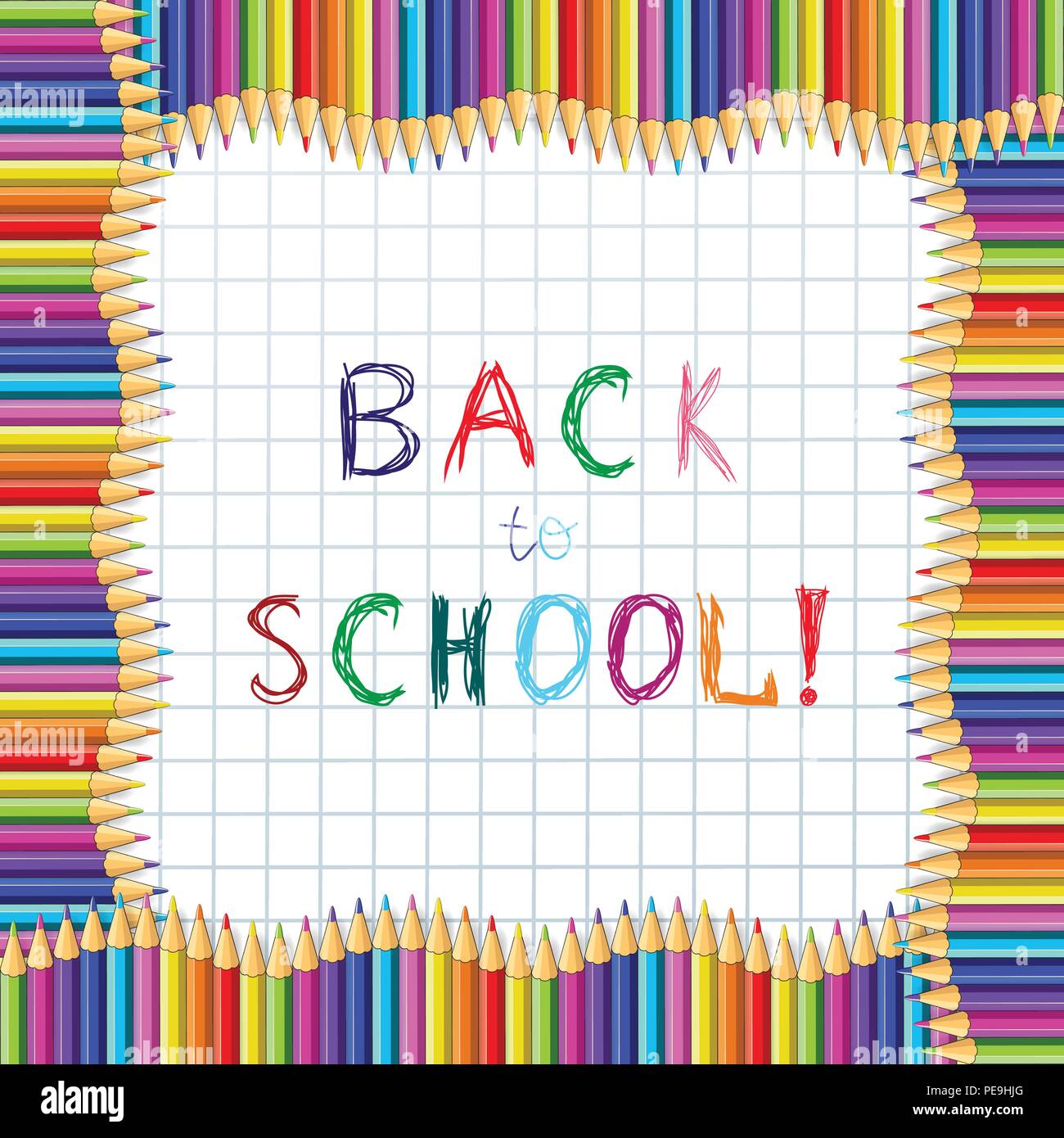 Back to school hand writing sketchy colorful pencils inscription on ...