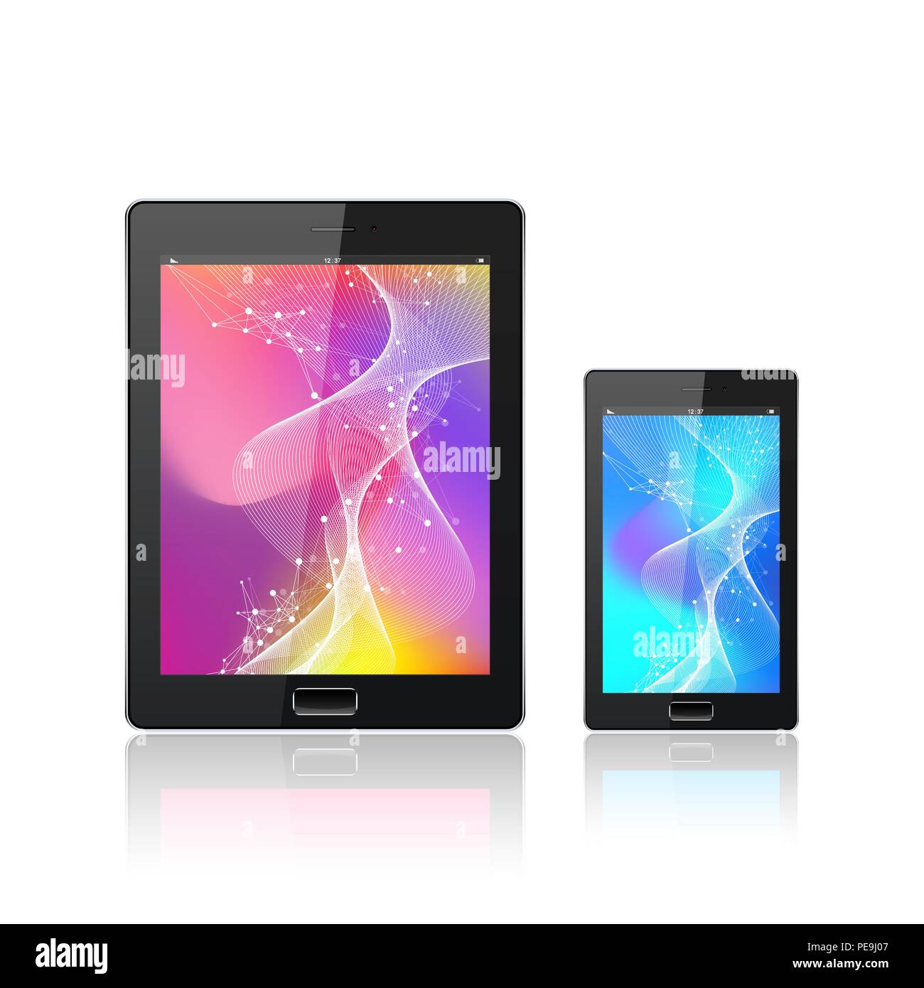 Modern digital tablet PC with mobile smartphone isolated on the white ...